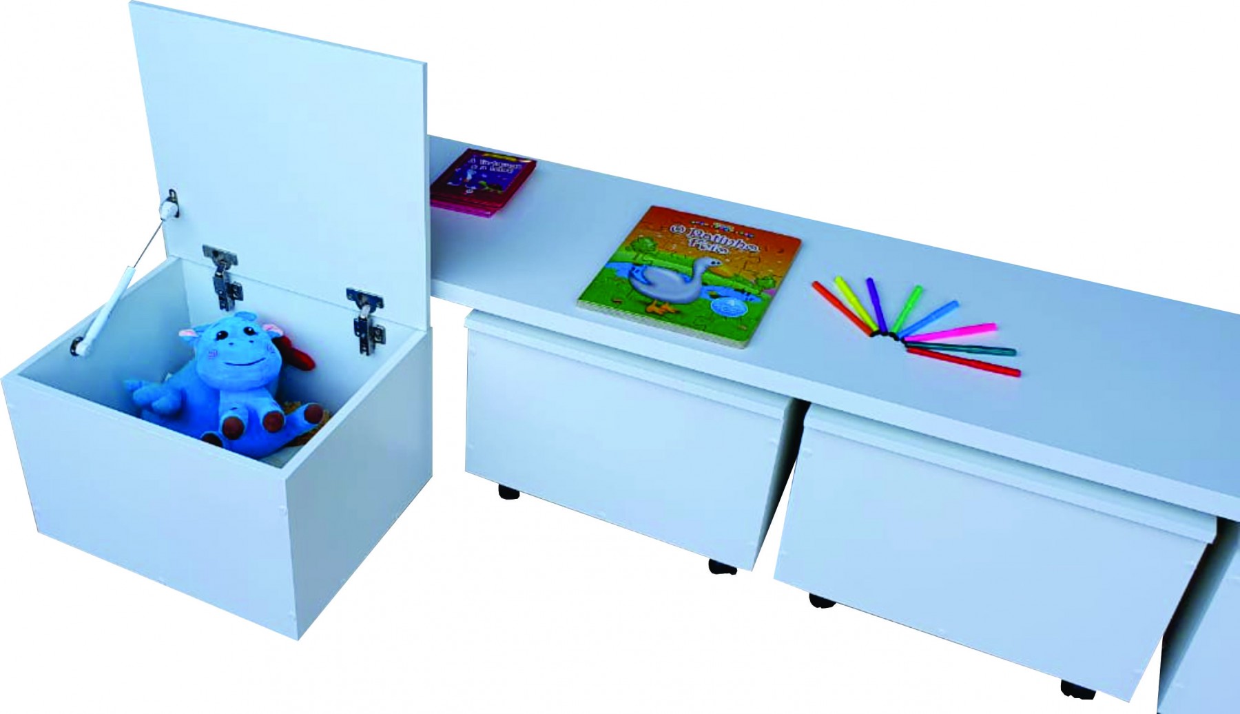 Mesa infantil com 4 baús com rodízios - Mesas - Infantil