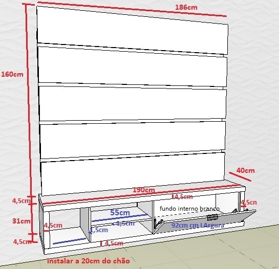 rack com painél em mdf sob medida - Sala
